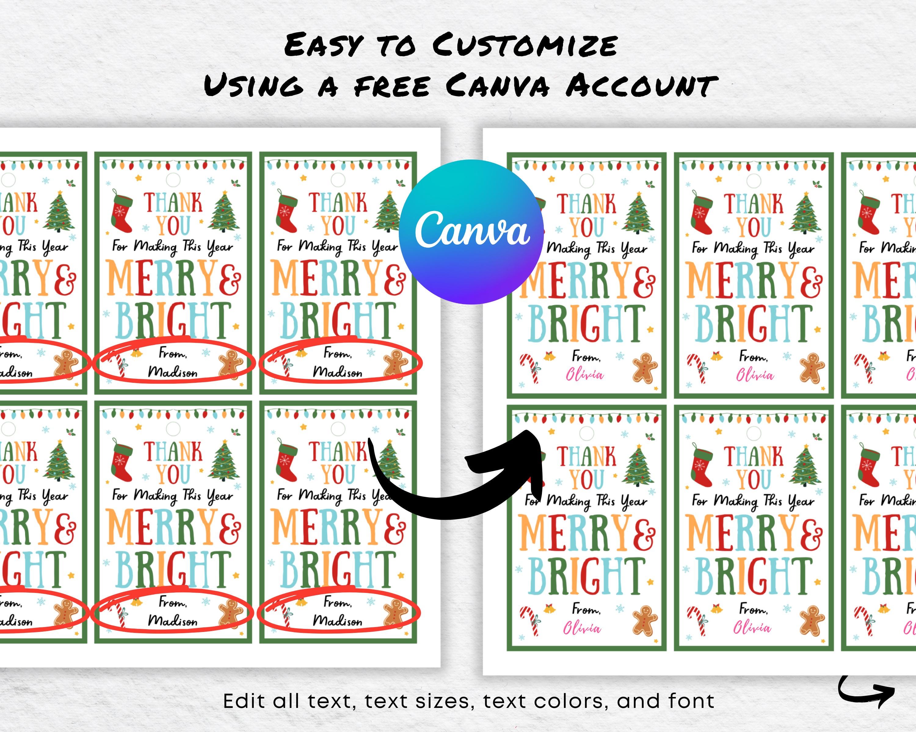 Editable Christmas Thank You Gift Tags: Teacher Appreciation (canva ...