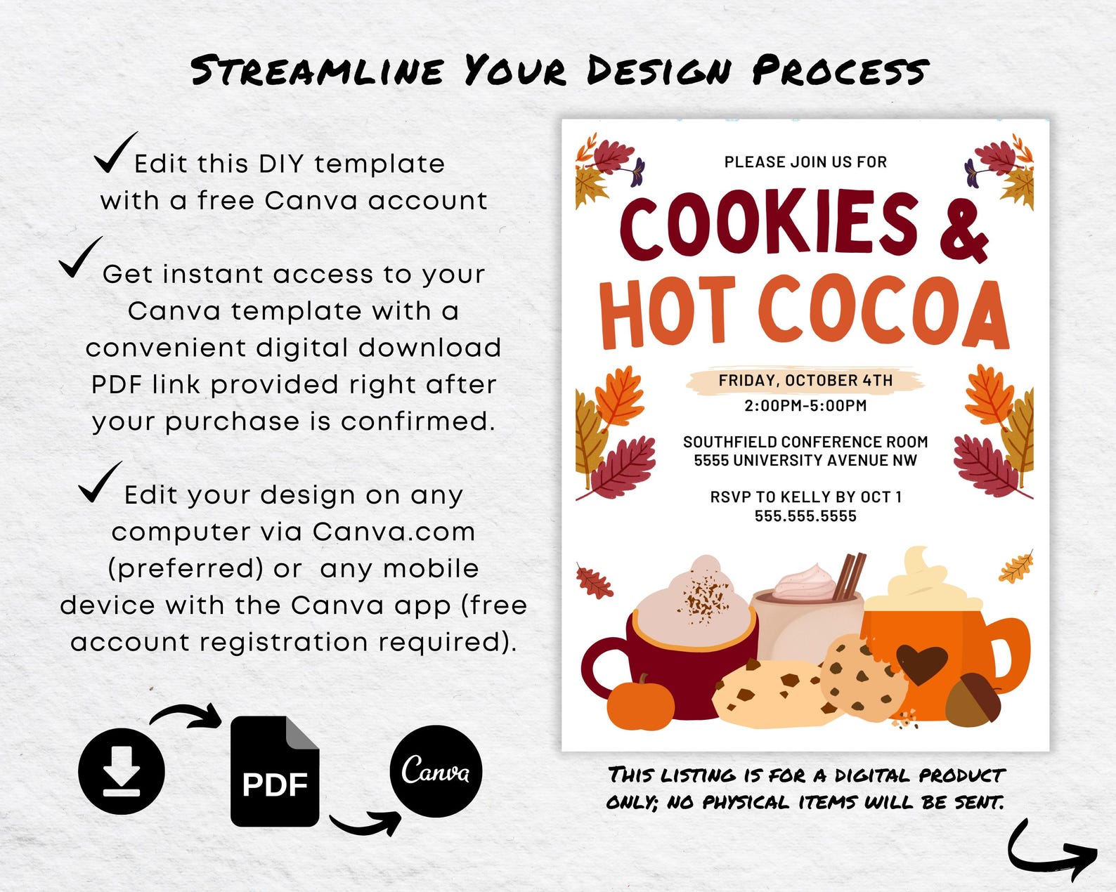 Editable Fall Cookies and Cocoa Invitation, Hot Chocolate Flyer (canva ...
