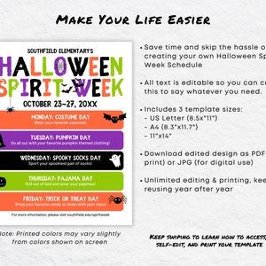 Editable Halloween Spirit Week Flyer: School Theme Days (canva, Digital ...