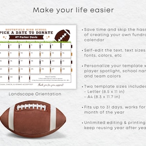 Editable Football Calendar Pick A Date to Donate Fundraiser Canva ...