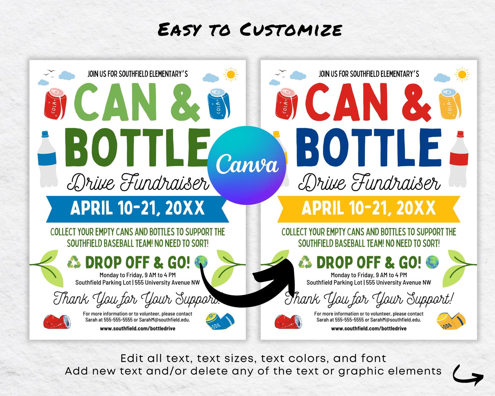 Editable Can and Bottle Drive Flyer: Recycling Fundraiser Canva ...