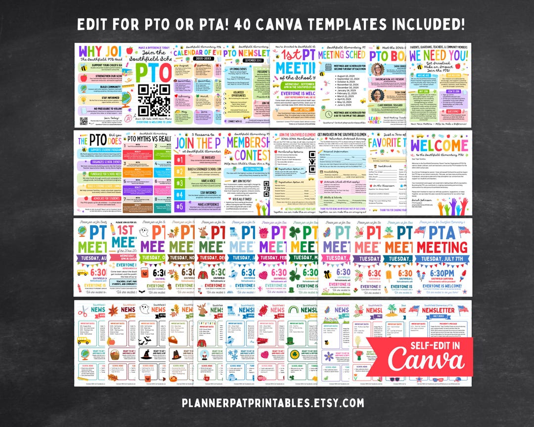 Editable PTA PTO Flyer Bundle: Recruitment Posters and Forms (canva ...