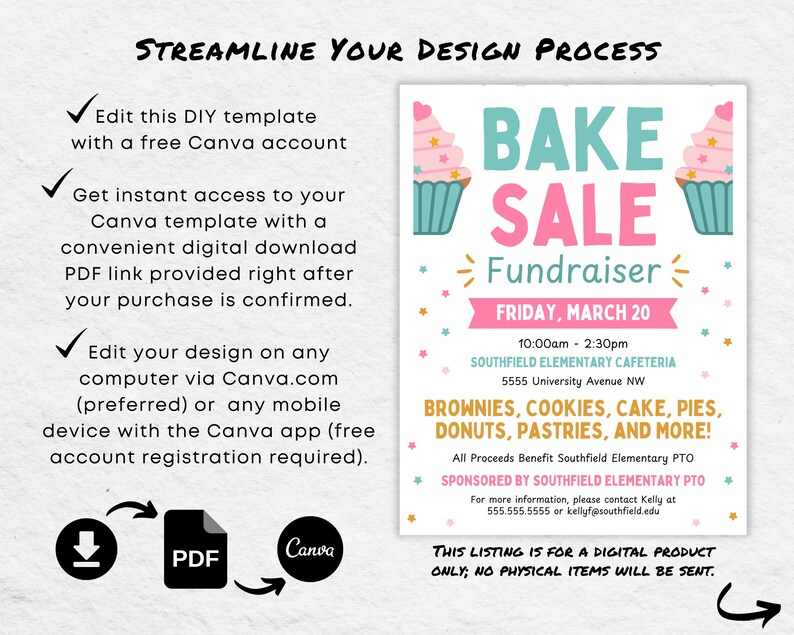 Editable Bake Flyer Template | Canva Printable Fundraiser - Etsy