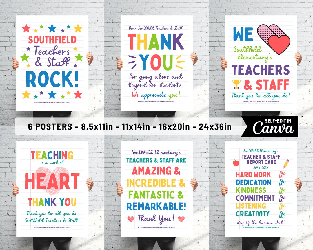 Editable School Appreciation Poster Bundle for Teacher & Staff ...