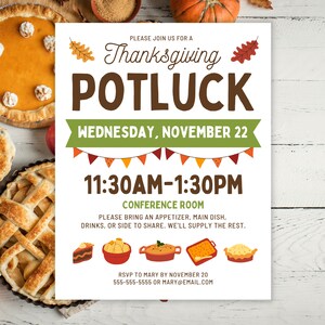 Editable Thanksgiving Potluck Flyer: Fall Appreciation Luncheon (canva ...