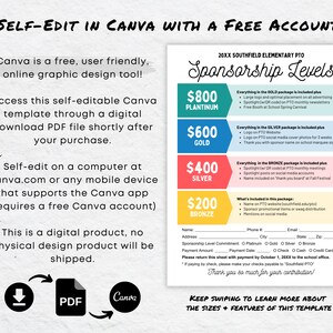 PTO PTA Sponsorship Levels Form Editable Template, Non-profit Form ...
