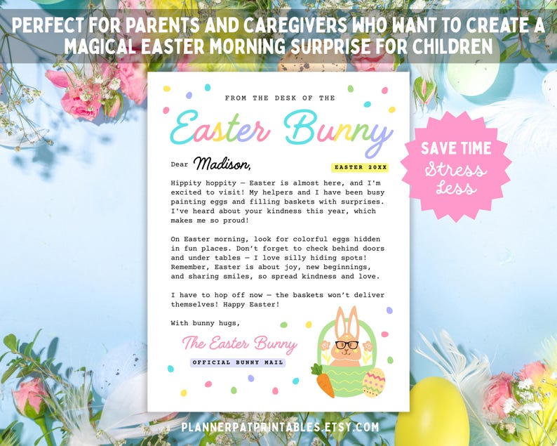 Editable Easter Bunny Letter Template | Personalized Kids Basket Note ...