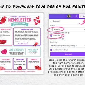 Editable February Newsletter Template, Canva Valentines PTO PTA School ...