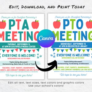 PTA Meeting Sign Editable Canva Template, Edit for PTO - Etsy