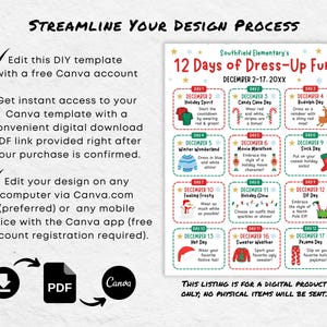 12 Days of Christmas Dress up Days Itinerary Flyer: Editable Canva ...