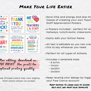 Editable School Appreciation Poster Bundle for Teacher & Staff ...