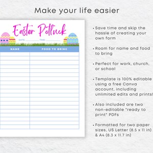 Editable Easter Potluck Sign up Sheet for Office Potluck Party, Canva ...