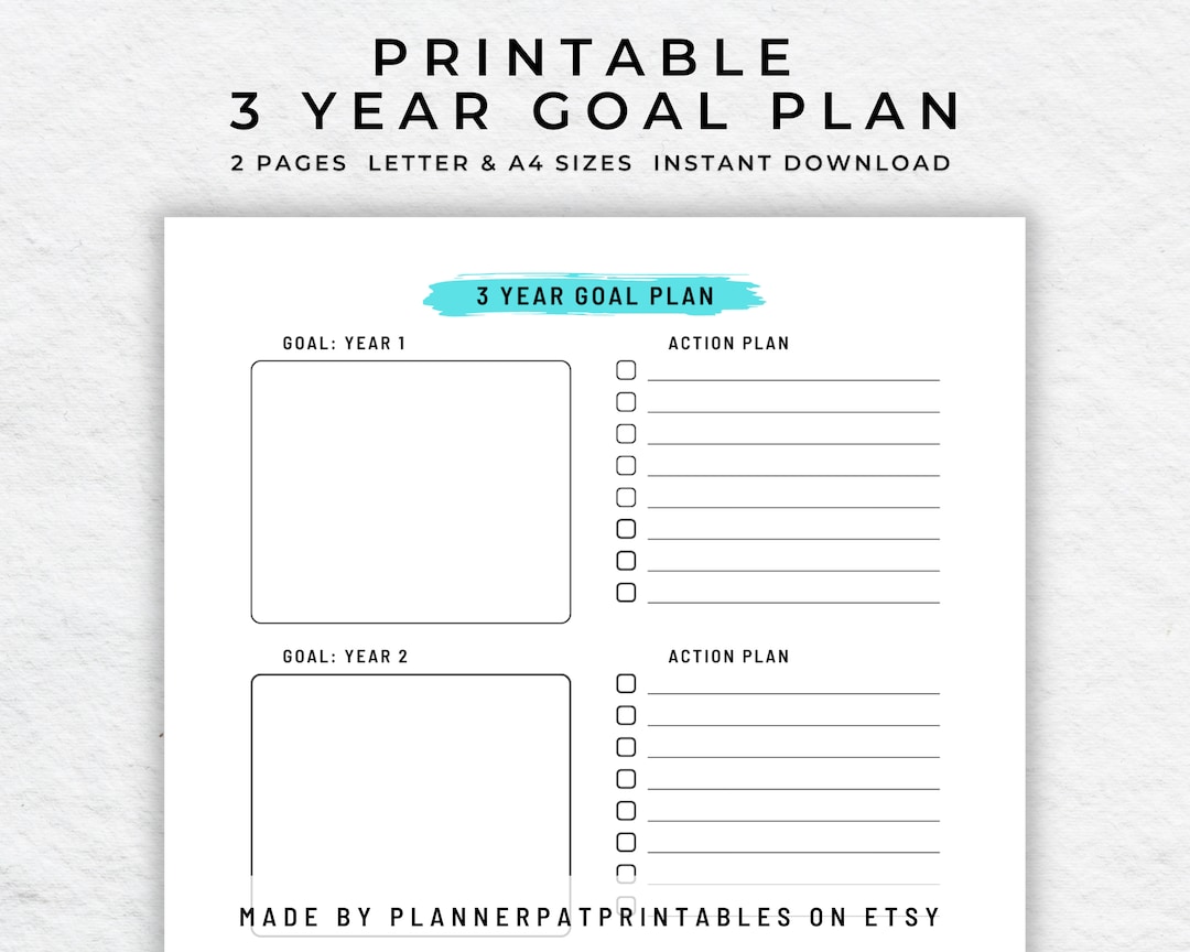 Non-editable 3 Year Goal Plan Printable Goal Setting - Etsy