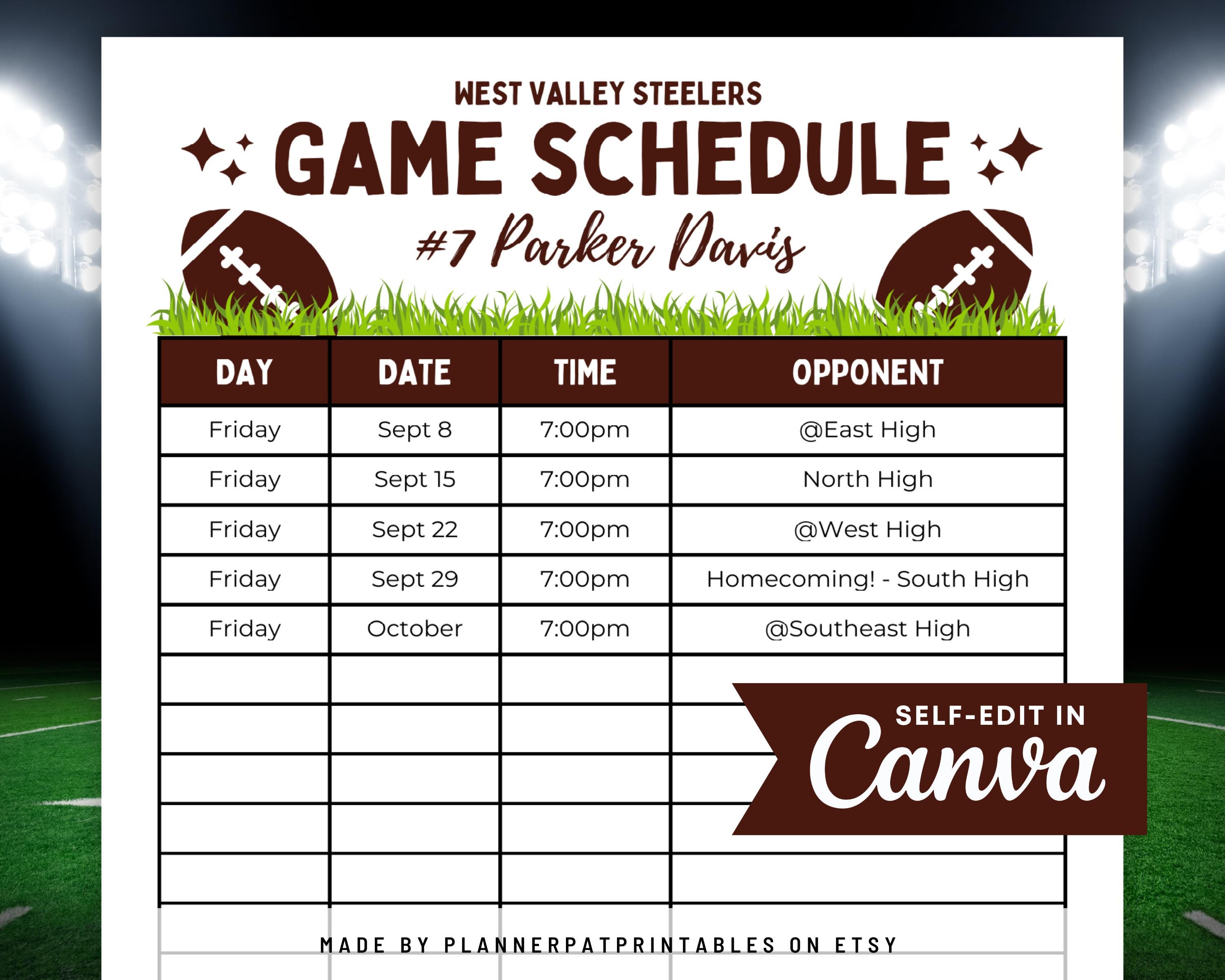 Editable Football Schedule Template | Practice & Game Calendar for ...