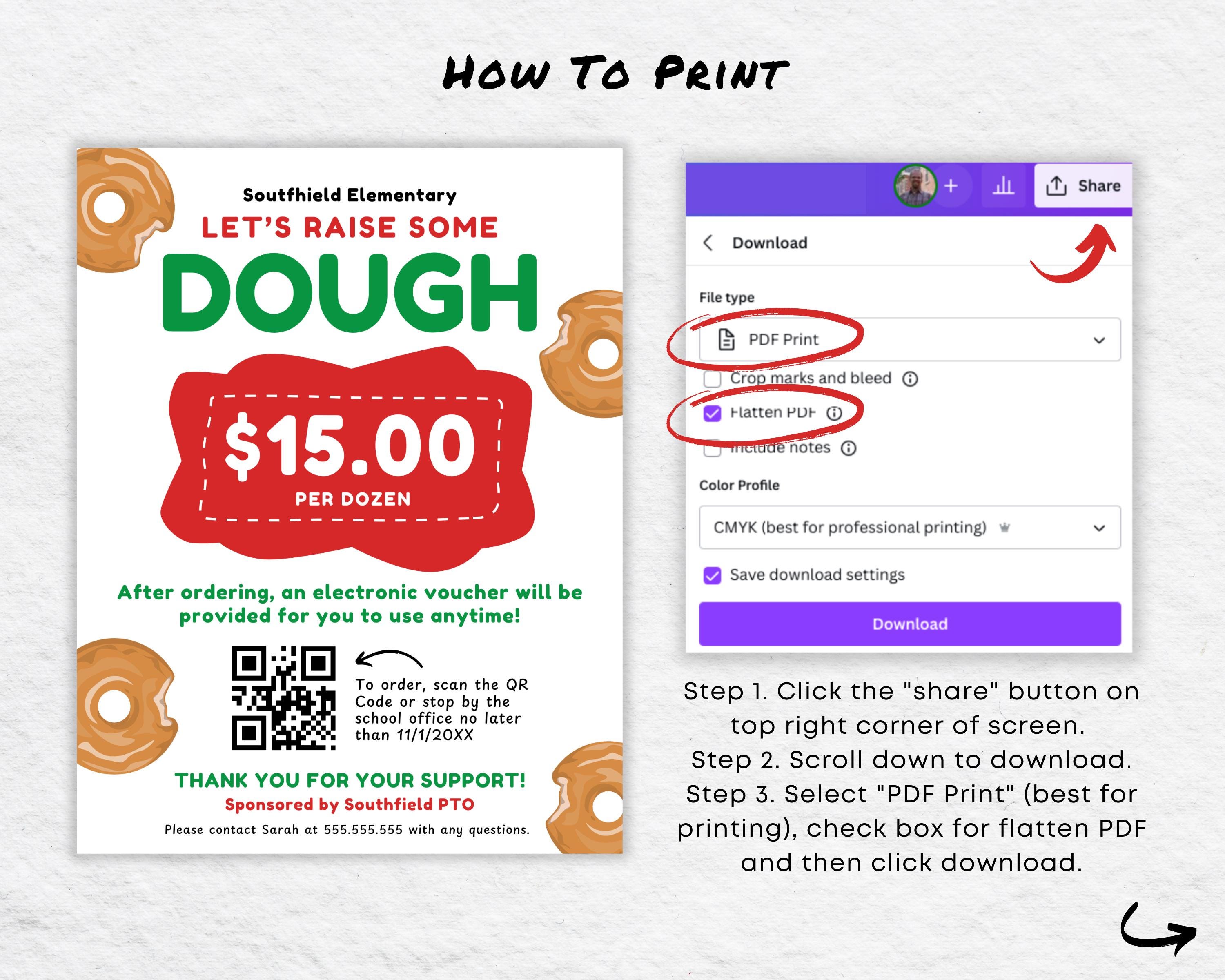 Editable Donut Fundraiser Flyer Template, School Fundraising (canva ...