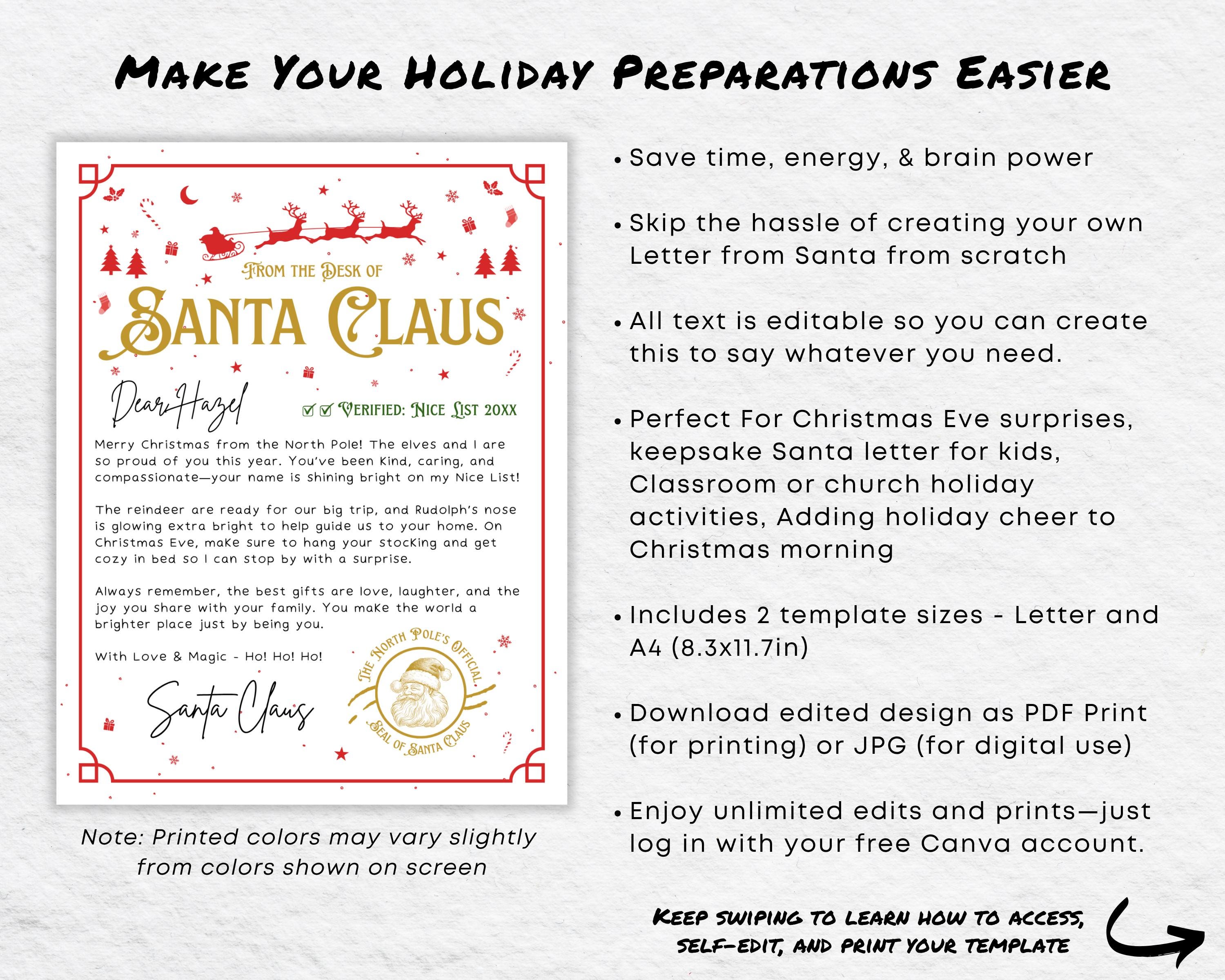 Editable Santa Letter Template - Christmas Keepsake (canva Download) - Etsy
