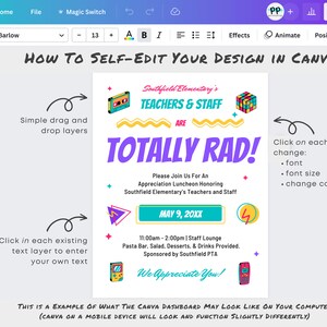 Editable 90s Theme Appreciation Flyer, Teacher Luncheon Invite, Canva ...