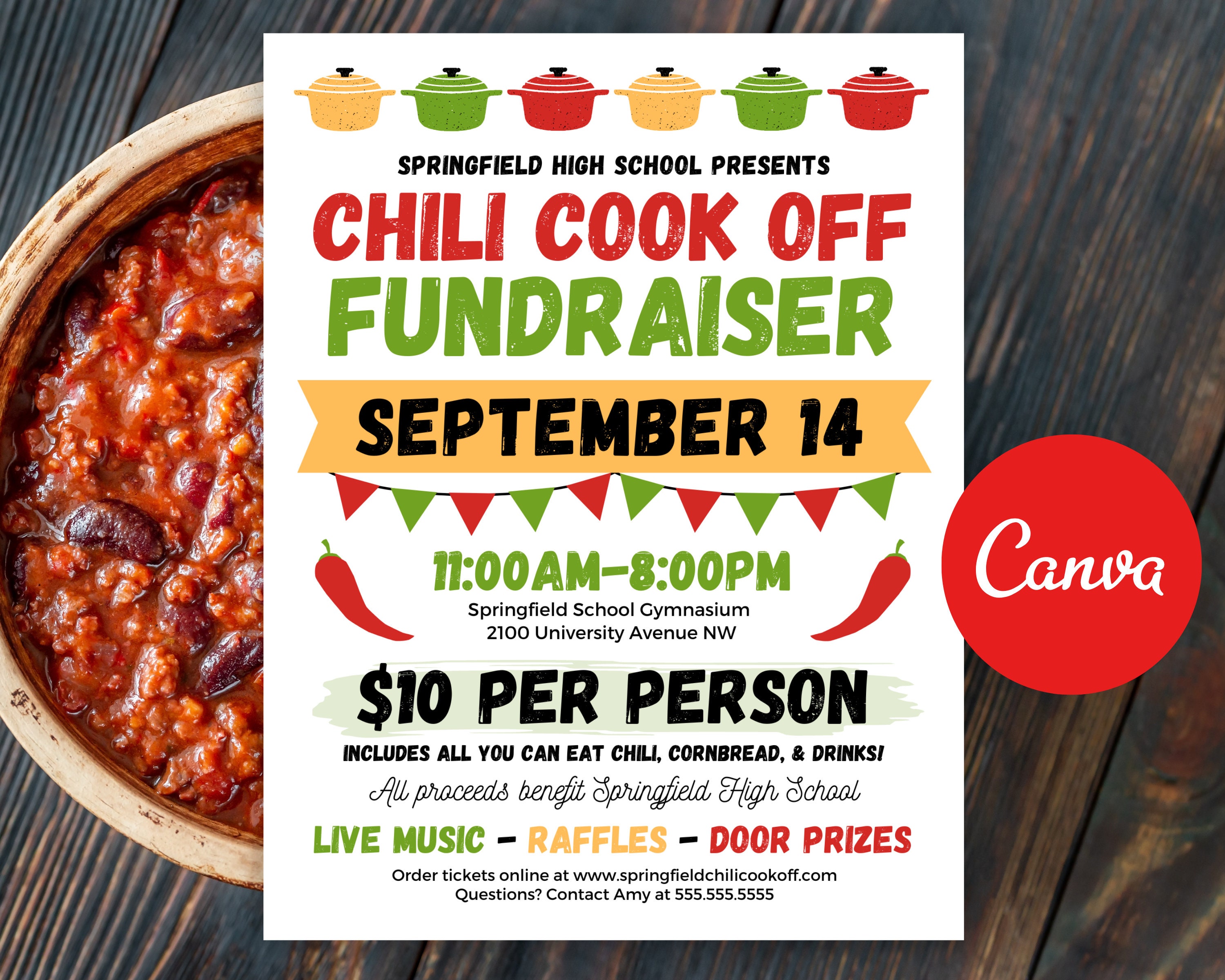 Editable Chili Cook Off Fundraiser Flyer, Chili Competition, Canva Template