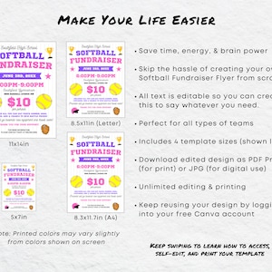 Editable Softball Fundraiser Flyer Template: Canva Raffle Poster ...