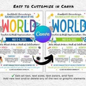 Editable Space Theme Teacher & Staff Appreciation Outer Space Itinerary ...