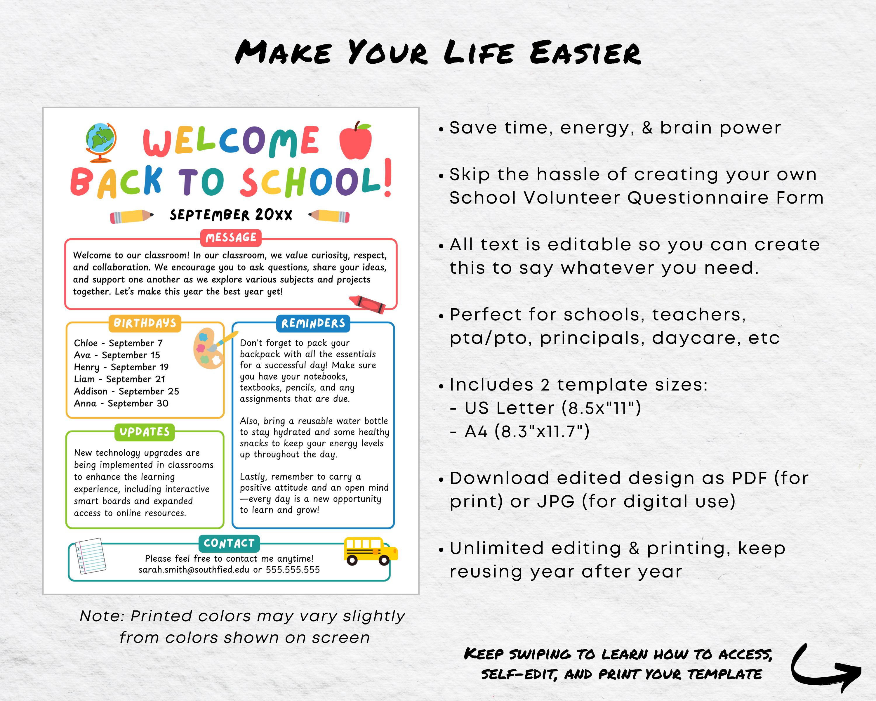 Editable Back to School Newsletter Template: Canva Design (digital ...