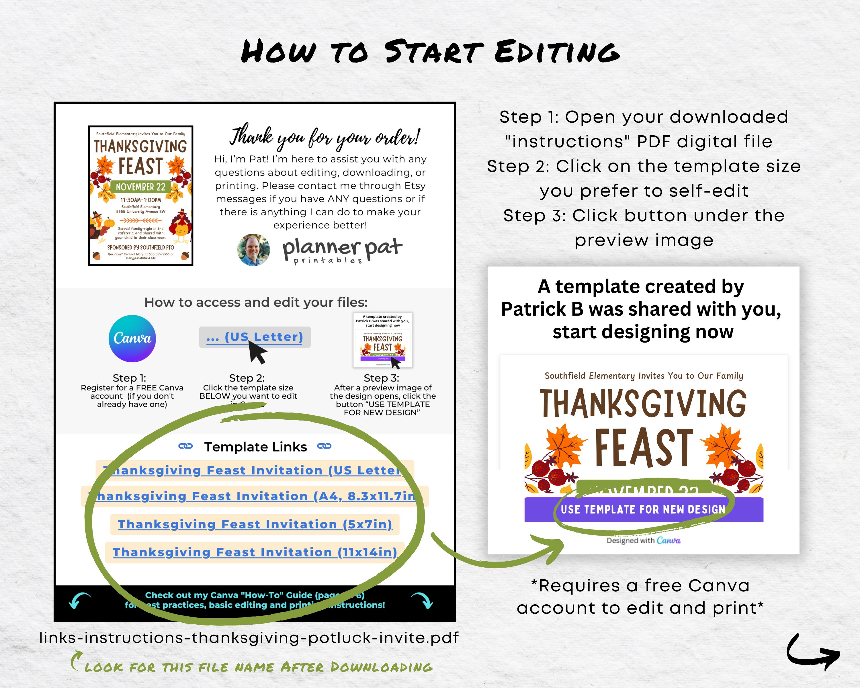 Editable Thanksgiving Feast Invitation: Fall School Luncheon (canva ...
