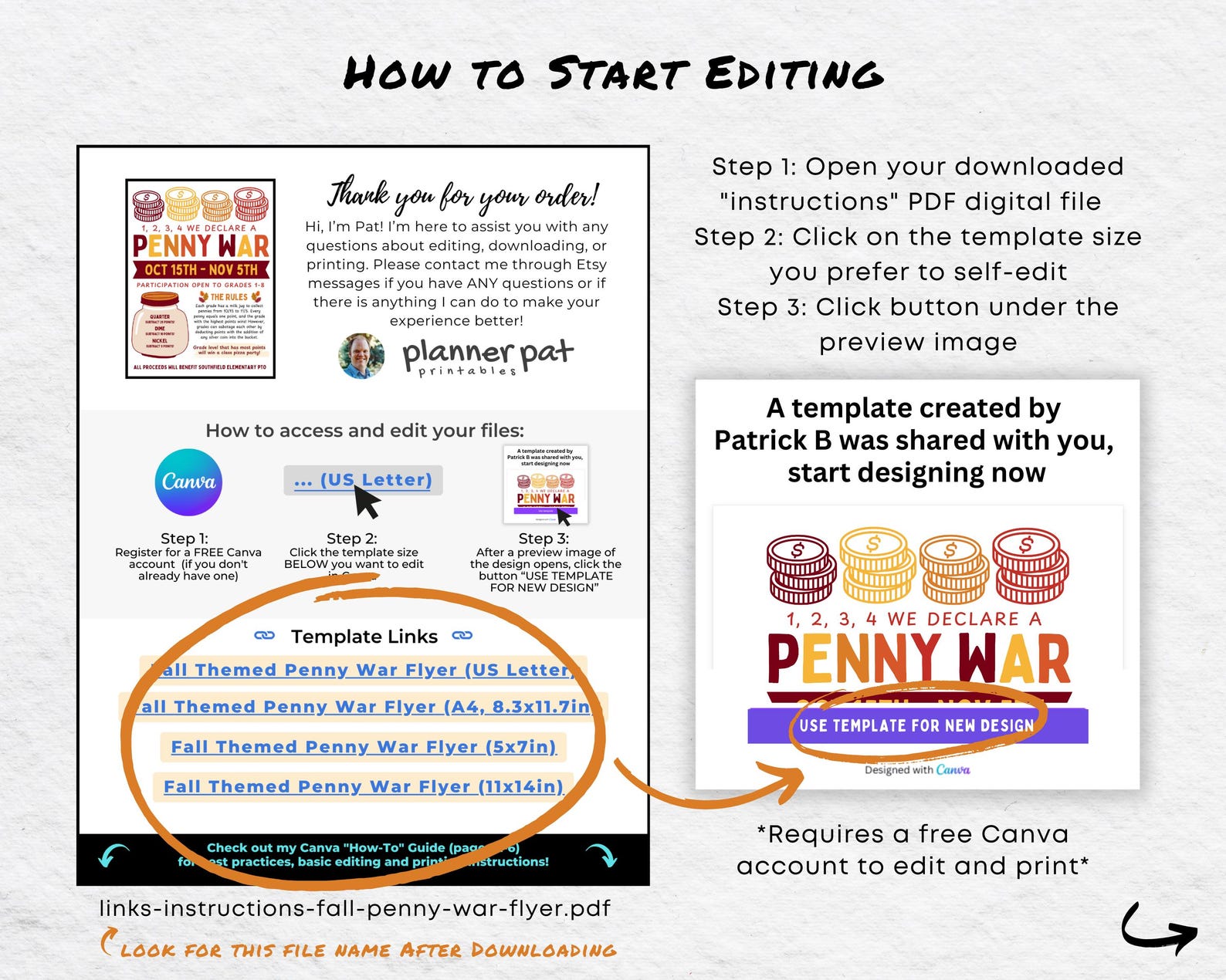 Fall Themed Penny War Flyer Editable Template, Coin Drive Fundraiser ...