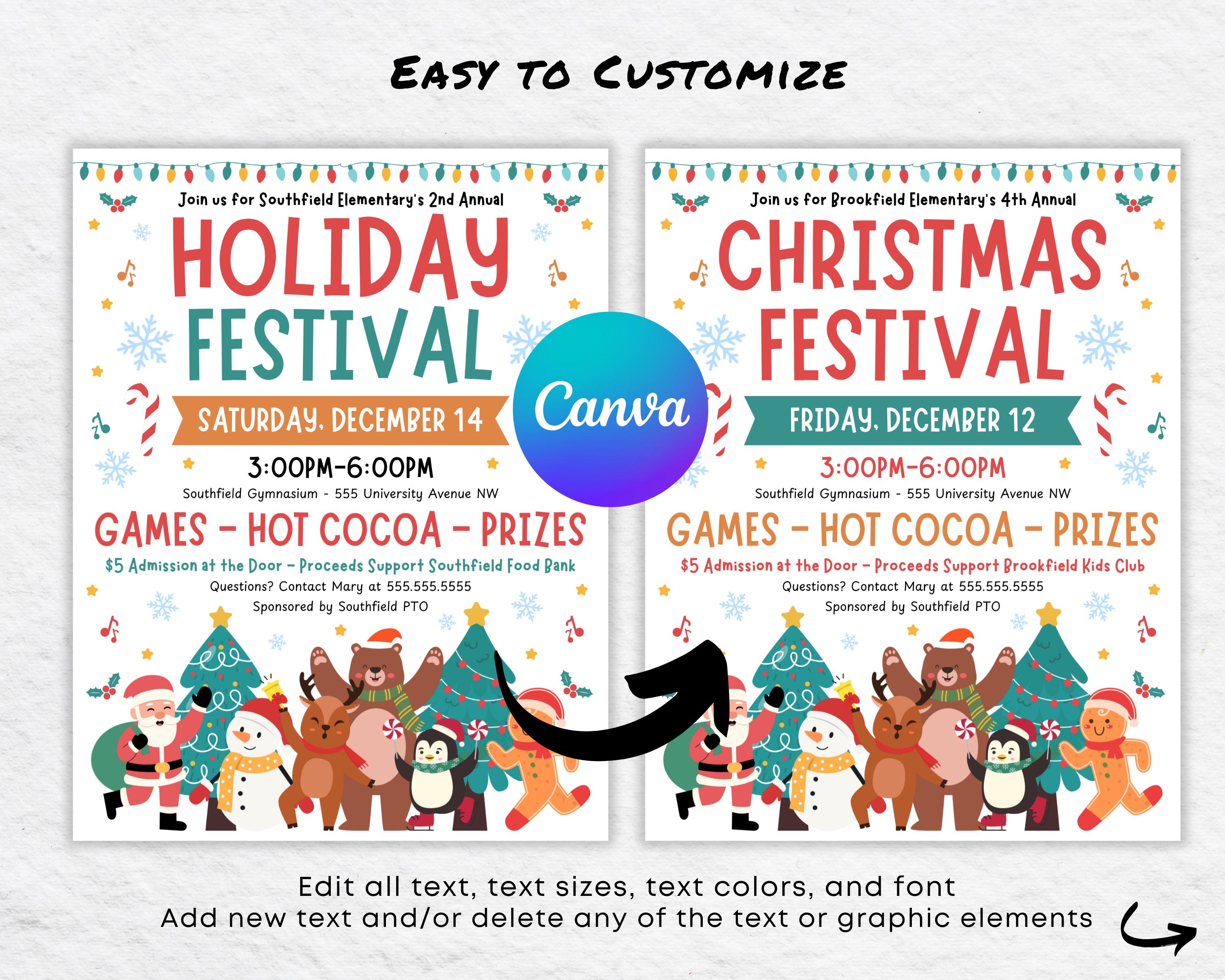 Editable Christmas Festival Flyer Template: School Party Invitation ...