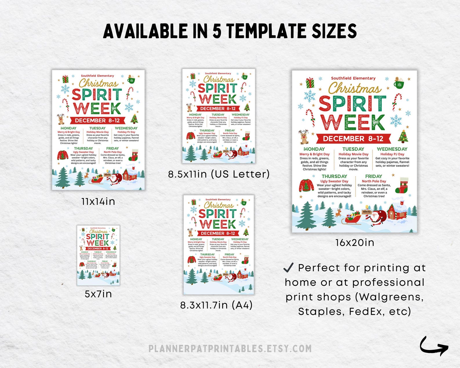 Christmas Spirit Week Flyer | Editable School Dress-up Days Schedule ...