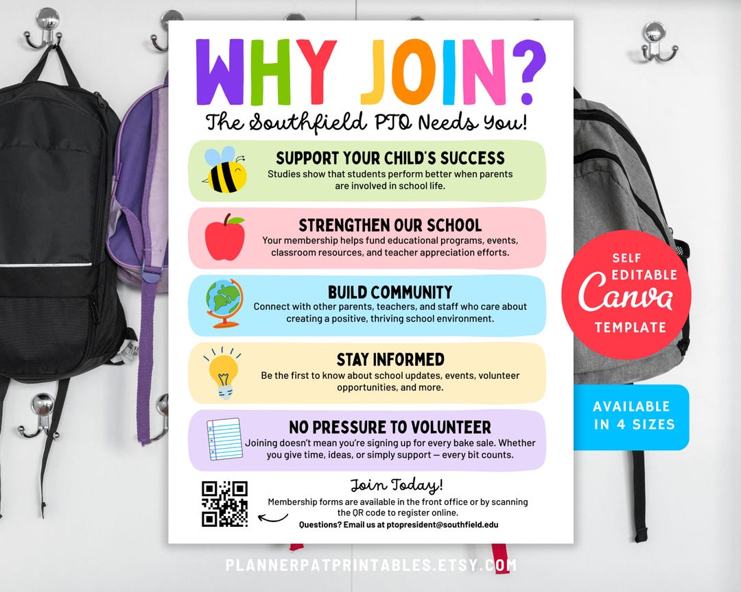 Editable Why Join the PTO PTA Flyer Template: Volunteer Recruitment ...