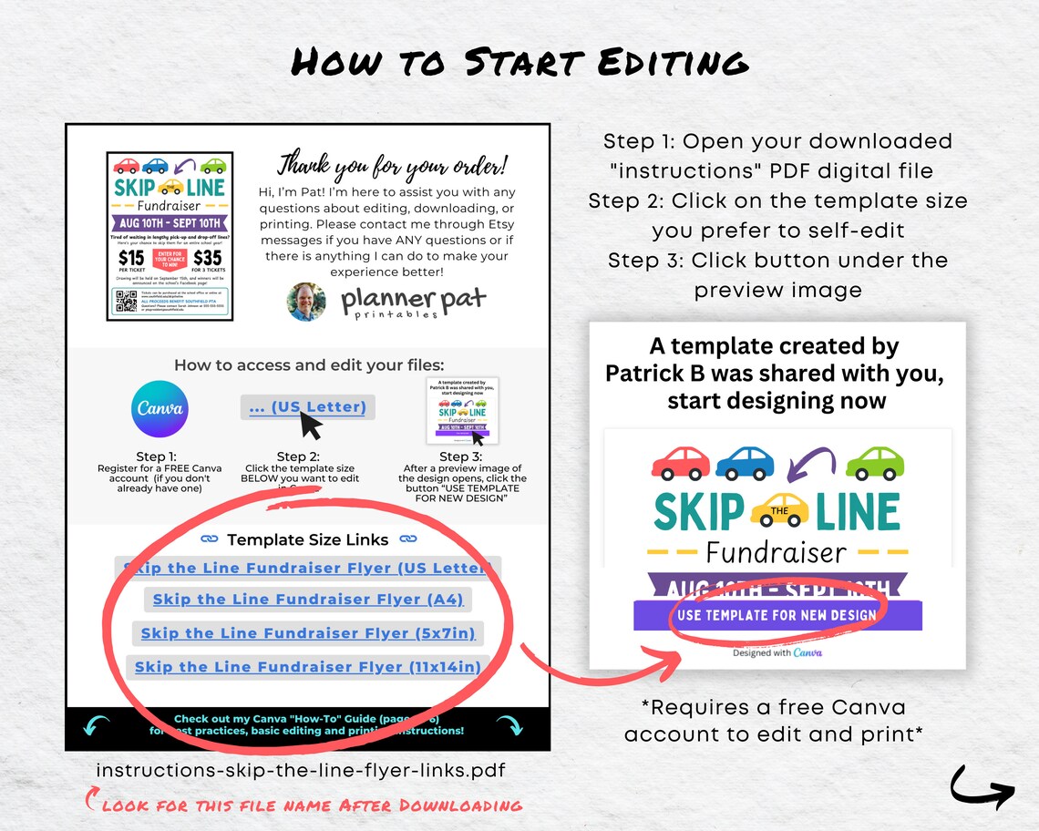 Skip the Line Flyer: Editable School Car Raffle Fundraiser (canva ...