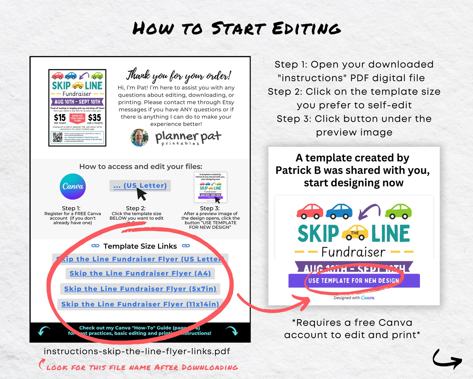 Skip the Line Flyer: Editable School Car Raffle Fundraiser (canva ...