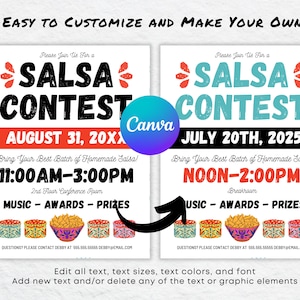 Editable Salsa Contest Flyer Canva Template, DIY Salsa Cook-off ...