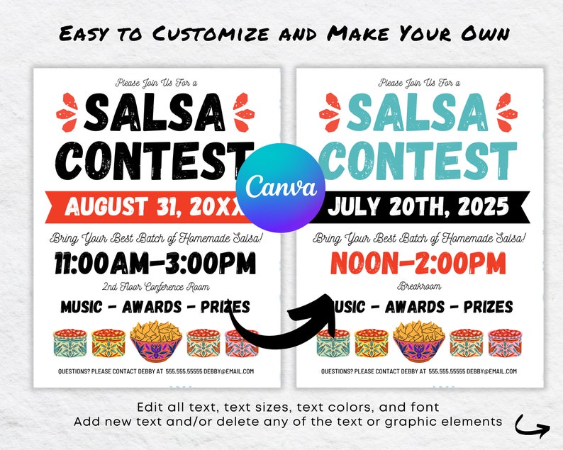 Editable Salsa Contest Flyer Canva Template, DIY Salsa Cook-off ...