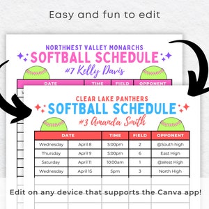 Editable Softball Schedule Template | Girls Softball Game & Practice Calendar | Canva Sports ...