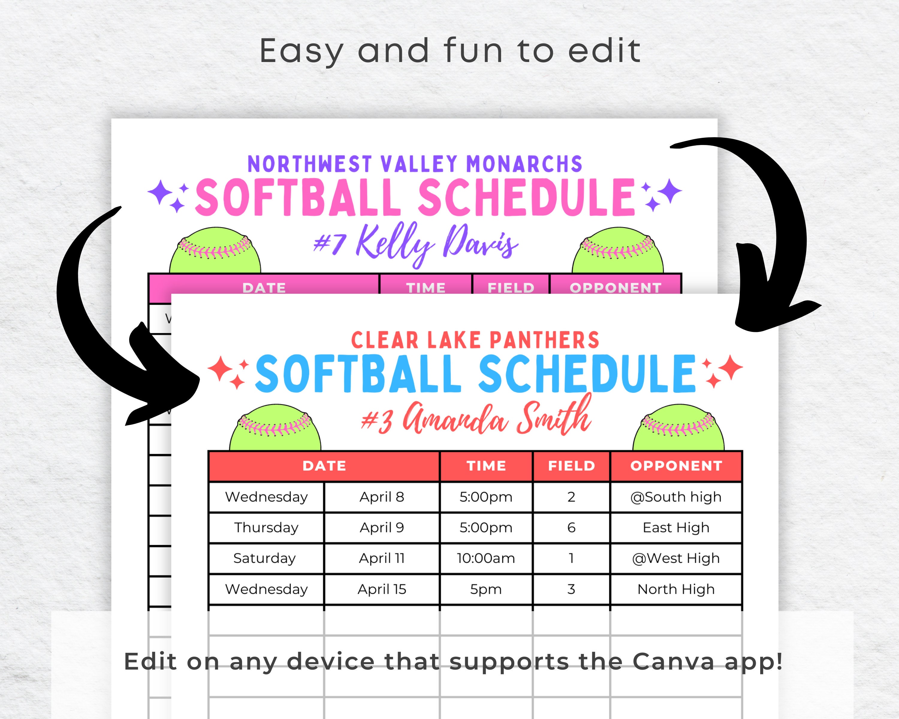Editable Softball Schedule Template | Girls Sports Practice Planner ...