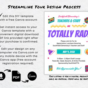 Editable 90s Theme Appreciation Flyer, Teacher Luncheon Invite, Canva ...