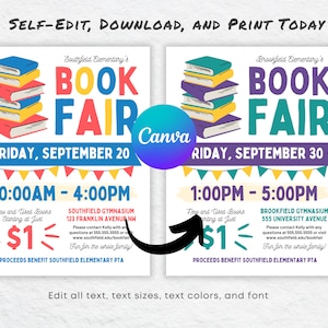 Editable Book Fair Flyer, School Reading Fundraiser Event, Canva ...