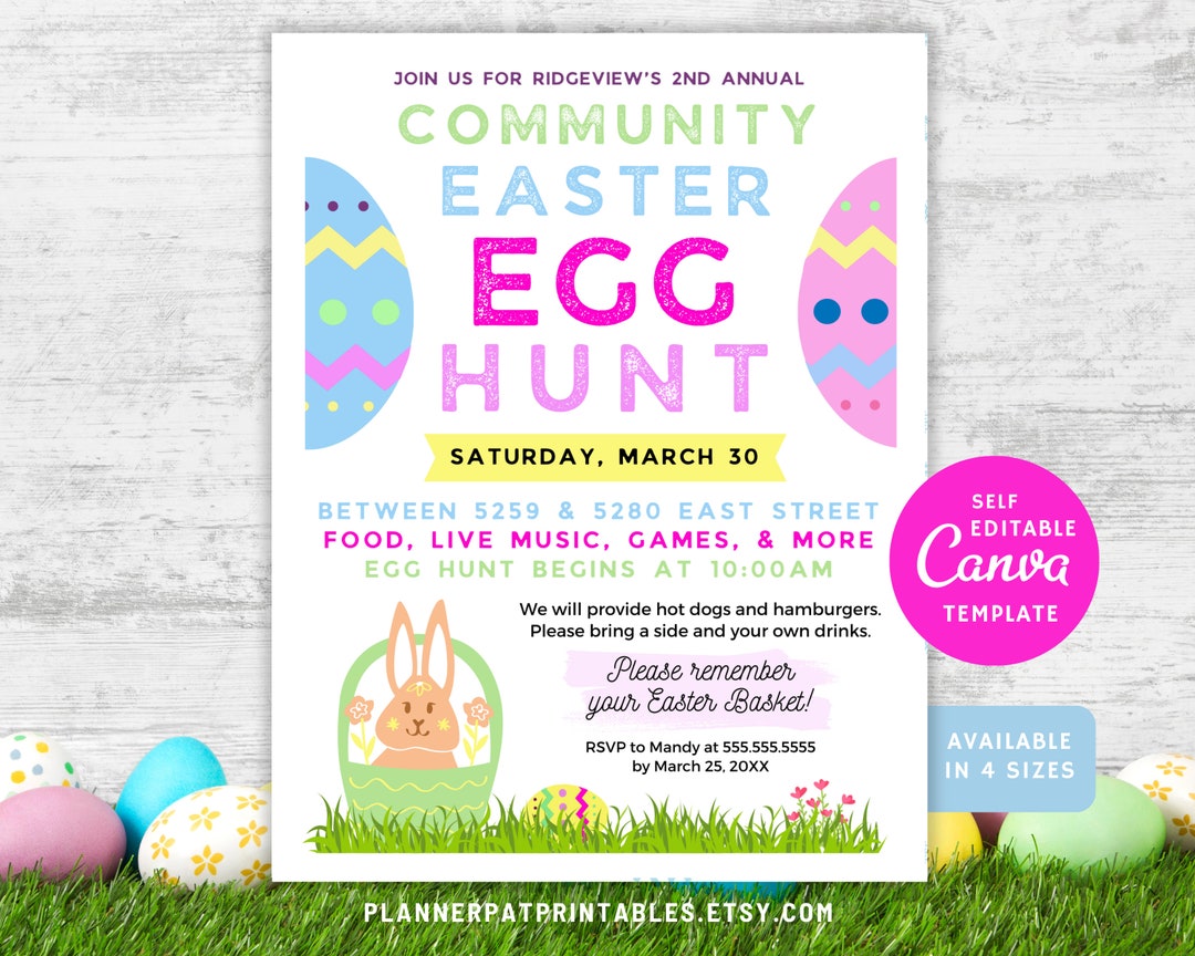 Editable Community Easter Egg Hunt Printable Flyer, Neighborhood Easter ...