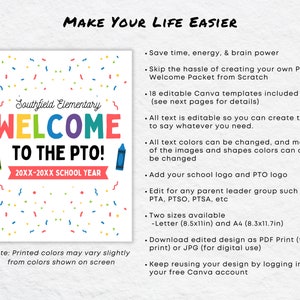 PTO Welcome Packet Template Bundle, Editable PTA Volunteer Handbook ...