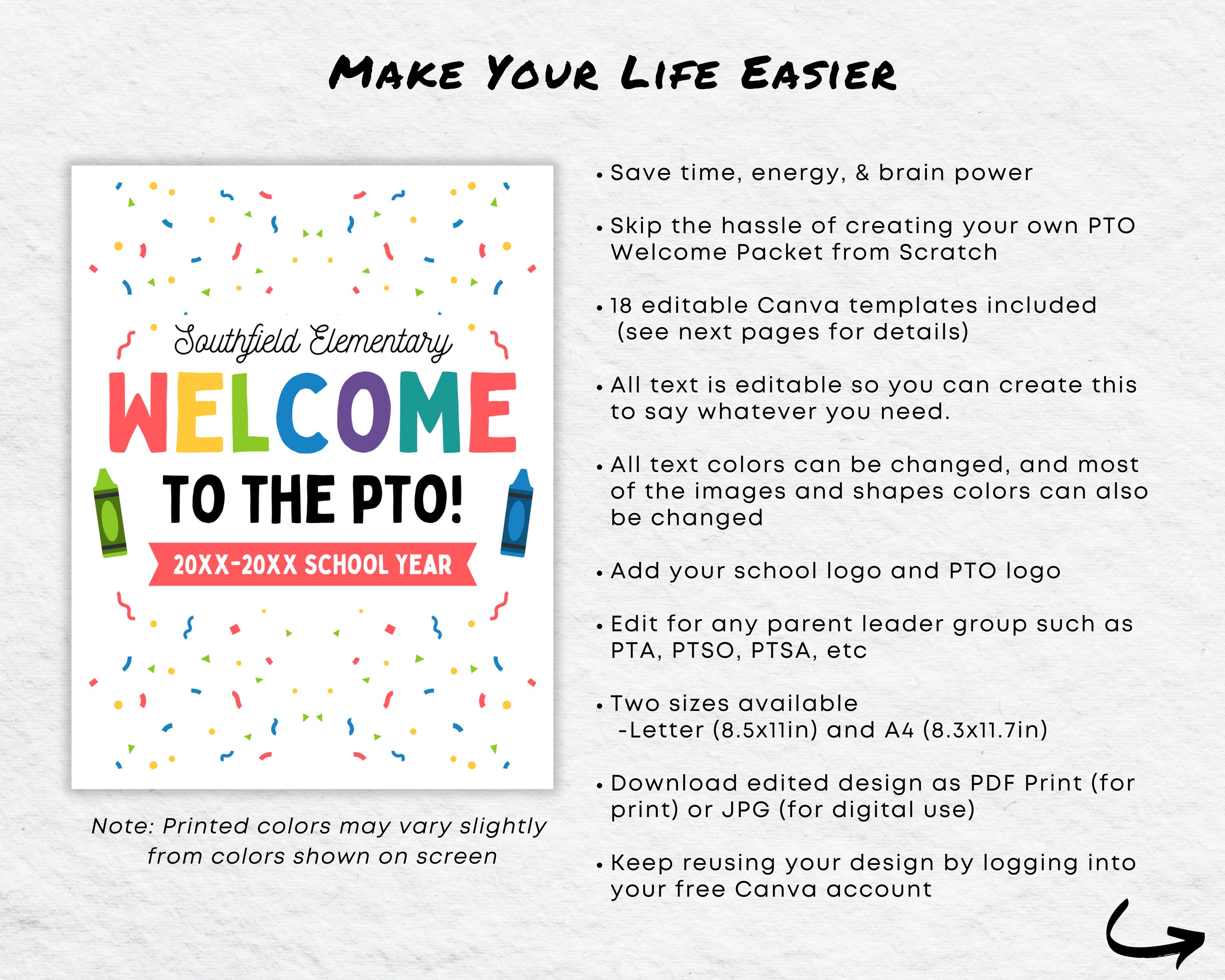 Editable PTA PTO Welcome Packet: Parent Information Bundle (canva ...