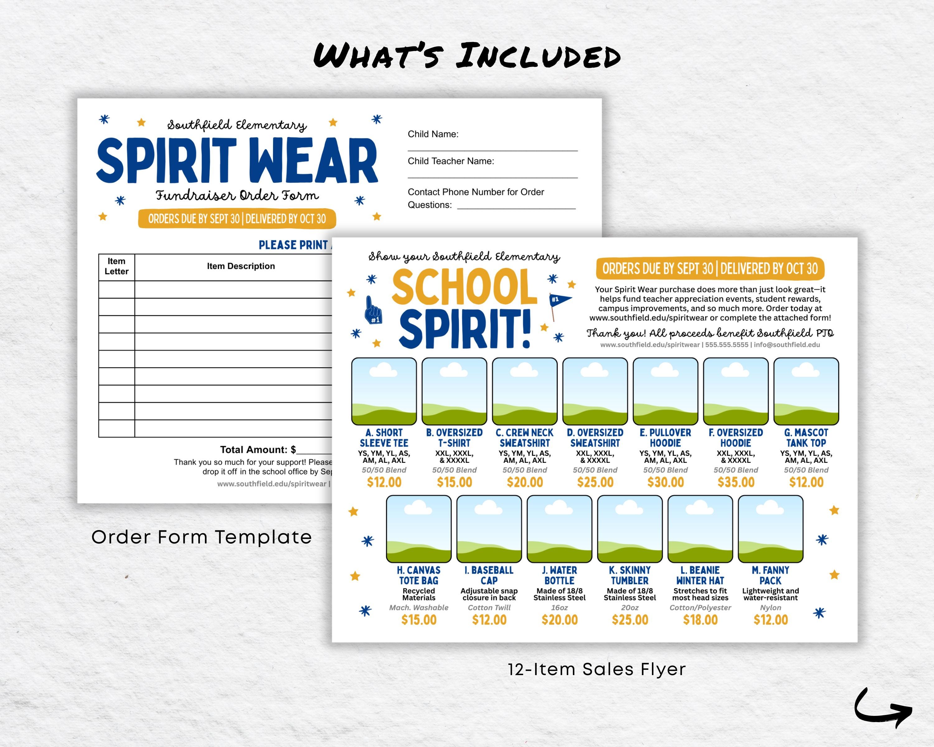 Editable Spirit Wear Order Form Template: PTA PTO Fundraiser Flyer (canva PDF Download) - Etsy