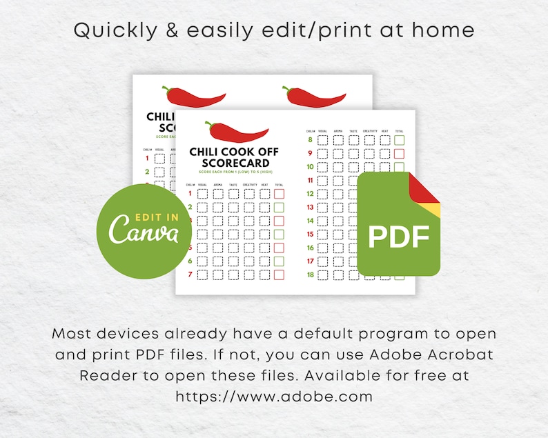 Printable Chili Cook off Scorecard, Editable Competition Template ...