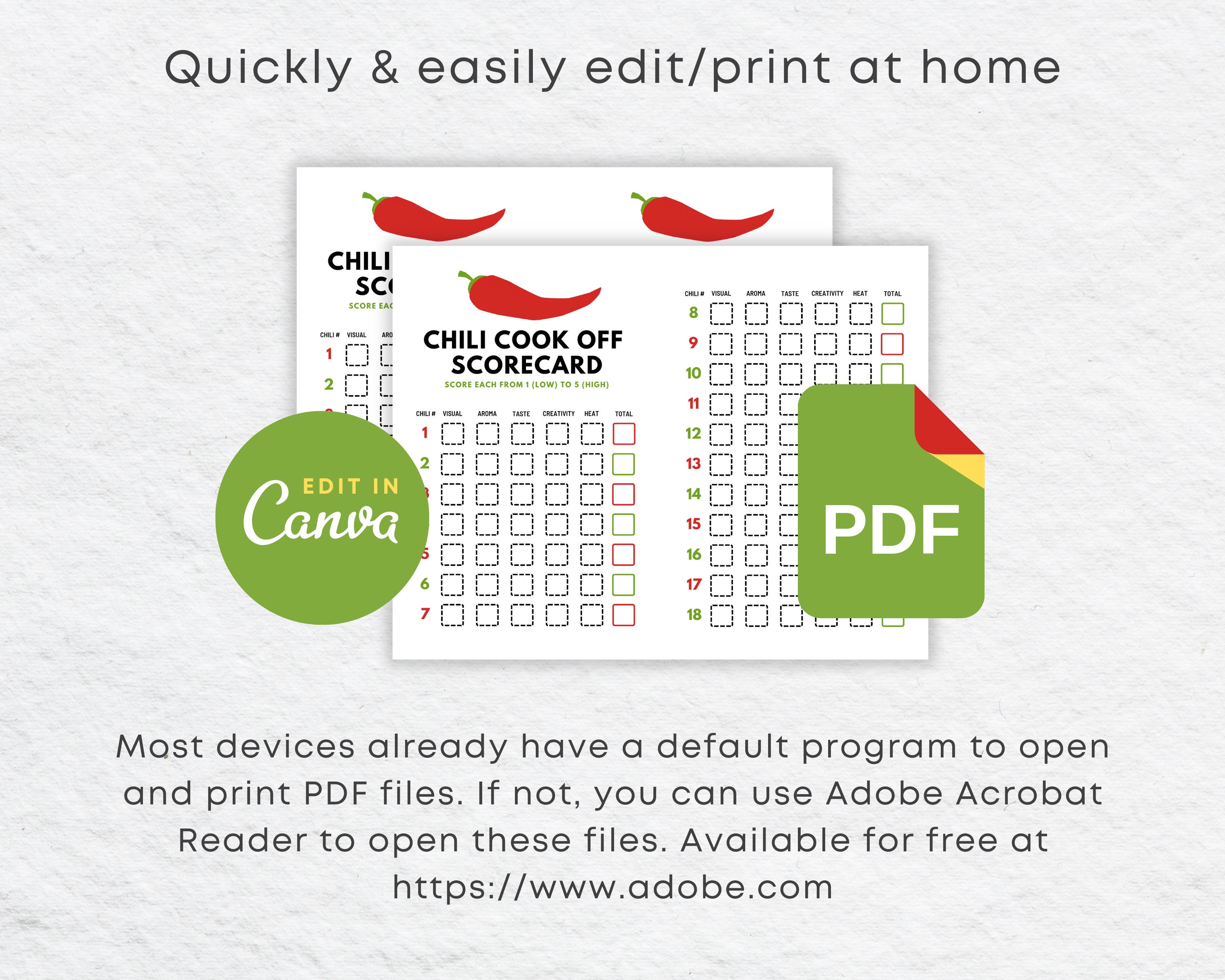 Printable Chili Cook off Scorecard, Editable Competition Template ...