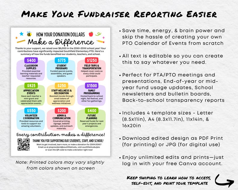 Editable PTA PTO Donation Tracker | School Printable (canva, Digital ...