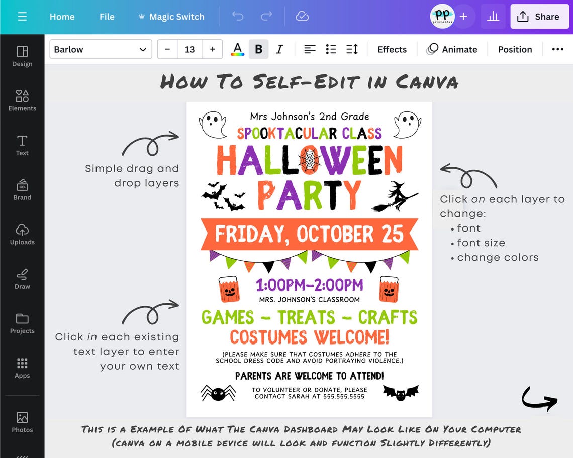 Editable Halloween Class Party Invite: Elementary School Flyer Template ...