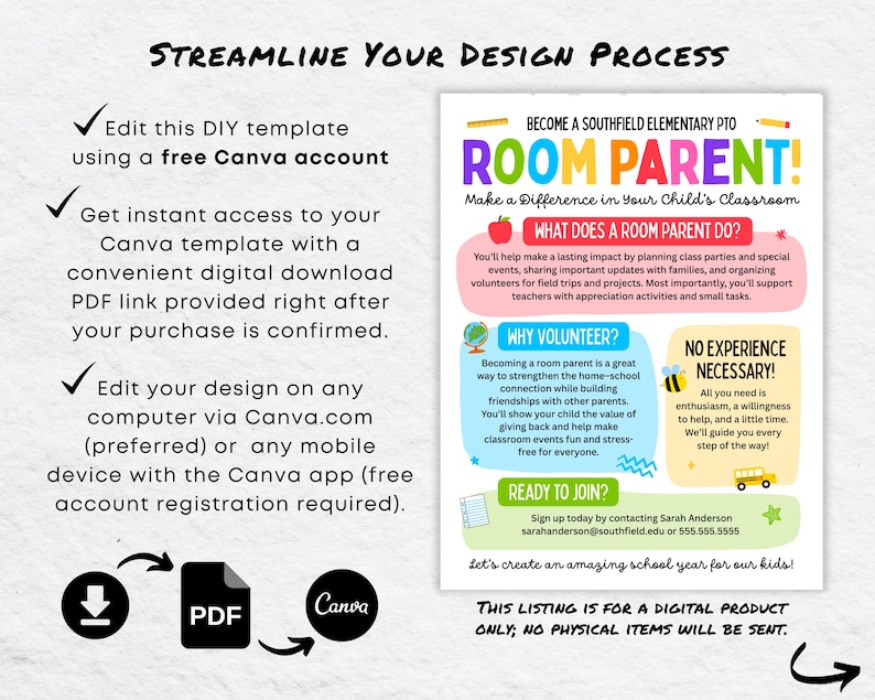 Editable Room Parent Flyer Template: Canva Volunteer Recruitment ...