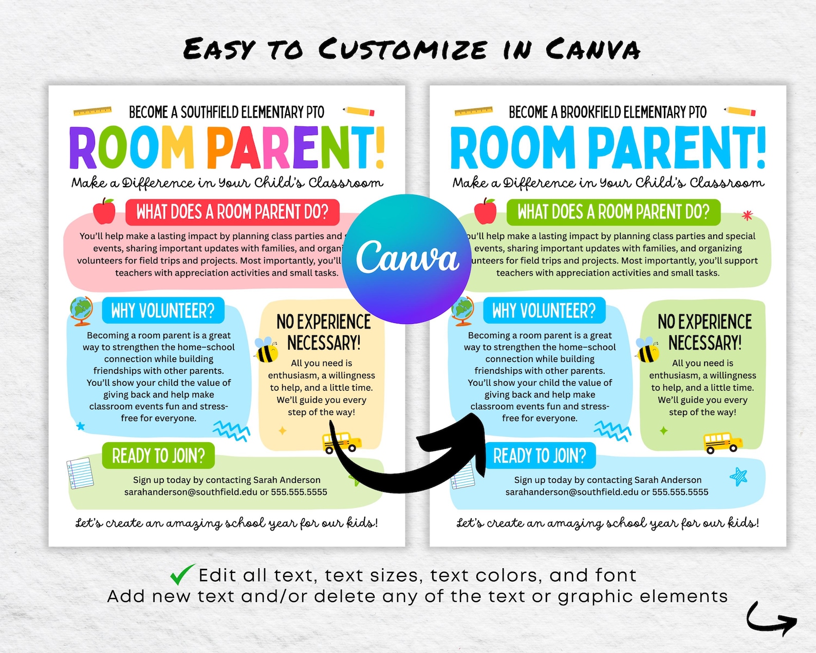 Editable Room Parent Flyer Template: Canva Volunteer Recruitment ...