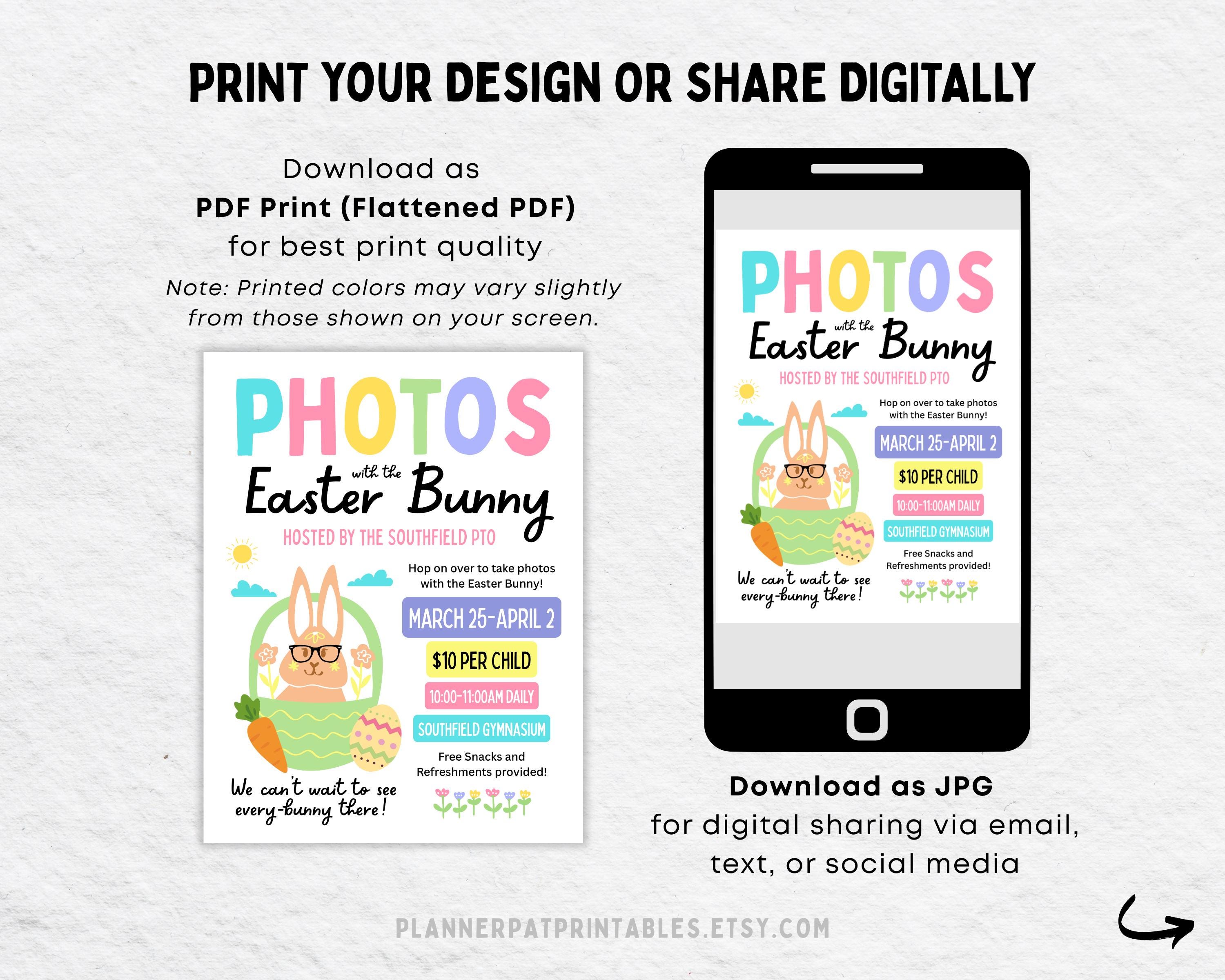 Photos With the Easter Bunny Flyer Template | Editable School ...