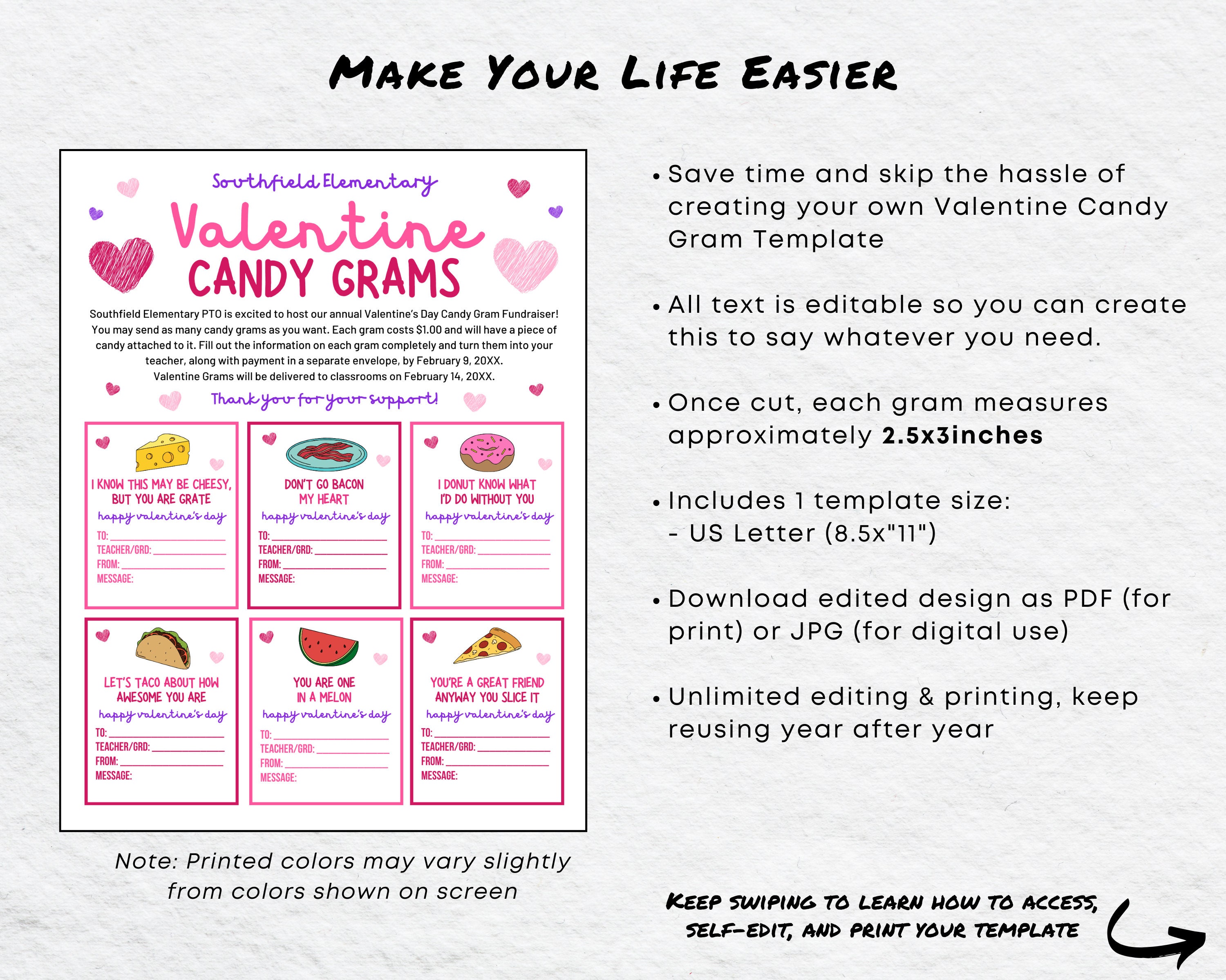 Valentine Candy Gram Template: School Fundraiser Printable (canva ...